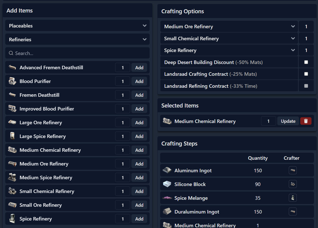Dune Awakening Crafting Calculator